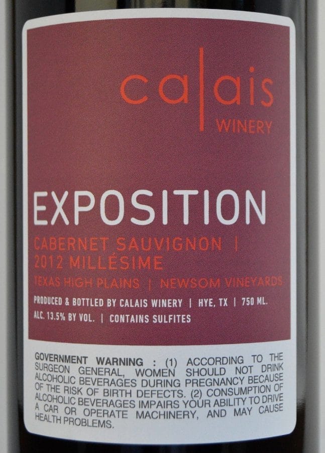 Review of Calais Winery Cabernet Sauvignon 'Exposition' 2012 - Texas ...